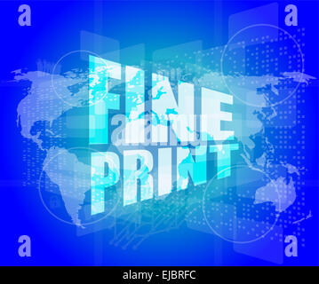 fine print words on digital touch screen interface Stock Photo - Alamy