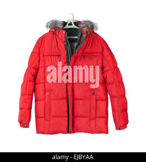 red male winter jacket isolated on white background. red male winter ...