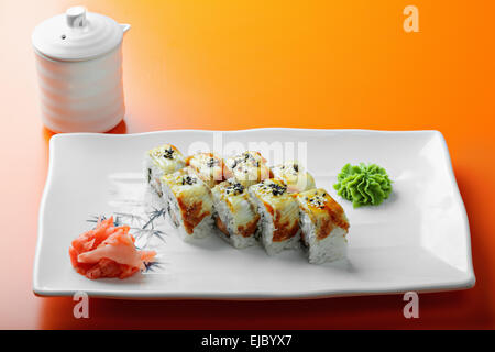 Canada roll with eel and wasabi Stock Photo - Alamy