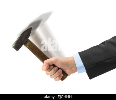 hammer hitting a nail motion blur of hammer on a black background Stock ...