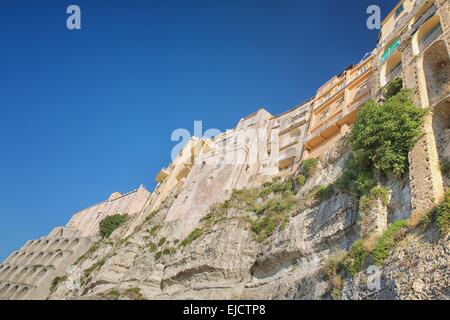 View of Tropea, a tourist resort in southern Italy perched on a cliff ...
