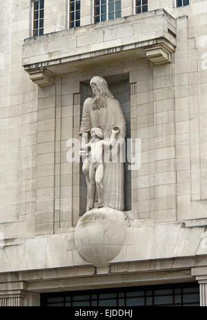 Statue of Prospero and Aerial by Eric Gill. BBC Broadcasting House ...