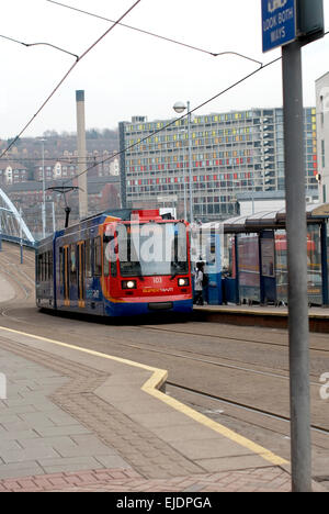 Sheffield Tram on park square roundabout junction Sheffield city centre ...
