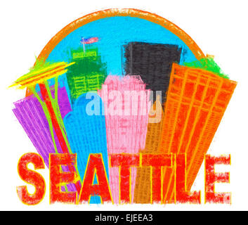 Seattle Washington Abstract Downtown City Skyline in Circle Isolated on ...