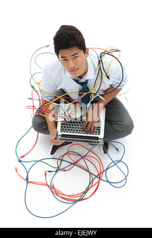 Expression of helpless business men in the use of computer Stock Photo ...