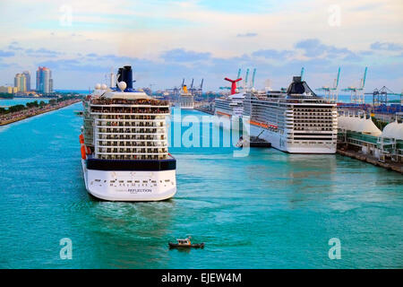 Cruise ships at the Port of Miami preparing to sail into the Caribbean ...
