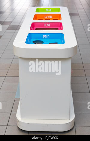 Recycling Garbage Bins. Waste Sorting Concept. Flat lay. Collection of ...