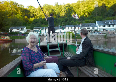 Hand pulled rope ferry across Wye river Symonds Yat Herefordshire ...