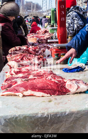 A traditional Russian Meat market for the consumers and farmers Stock ...