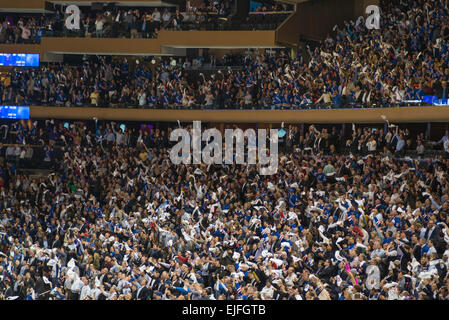 Spectators watching ice hockey game at Madison Square Garden, Manhattan ...