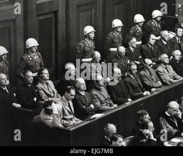 The courtroom of the Nuremberg War Crimes Trials in 1946. Seated in the ...
