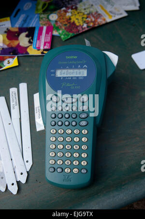 Printing labels for garden plants, using a Brother hand printer in a ...