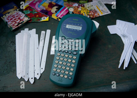 Printing labels for garden plants, using a Brother hand printer in a ...