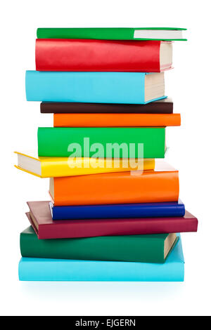 a stack of colorful books in a library or a room isolated on white ...