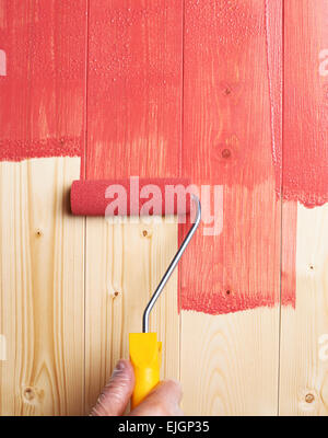 Process of painting the pine wood boards Stock Photo - Alamy