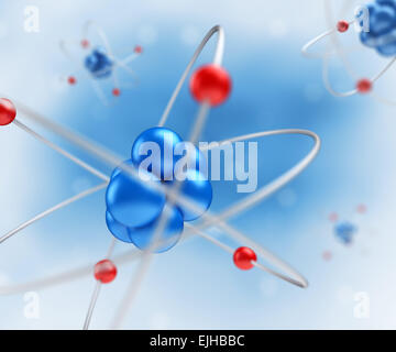 Abstract blue sphere atom with electrons flying glowing bright ...