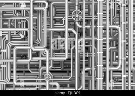Maze of pipes background / 3D render of tangled maze of glossy pipes ...