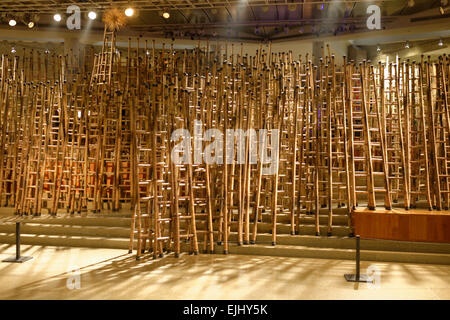 Modern Art exhibition display of Bamboo ladders and light, Esplanade ...