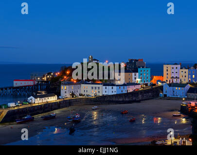 Tenby Beach and harbour at Night, Pembrokeshire, Wales, UK Stock Photo ...