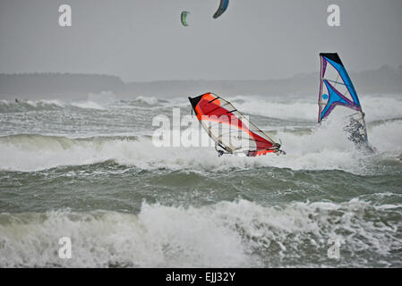 Surfing Rhosniegr Anglesey N Wales Uk surfboards surf sea wind spray ...