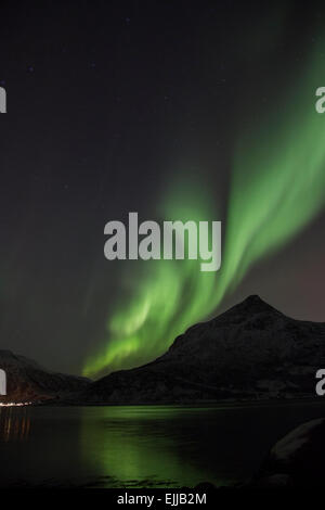 Aurora Borealis dancing over fjord, Tromso Northern Norway Stock Photo ...