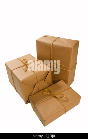 Stack of brown paper wrapped parcels for shipping Stock Photo - Alamy