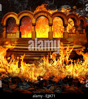 Fantastic hell entrance with gates, stairs and portal like columns ...