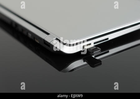 Usb flash drive connected to laptop Stock Photo - Alamy