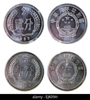 Two 1 metal yuan coins on a white background. Yuan coins with different ...