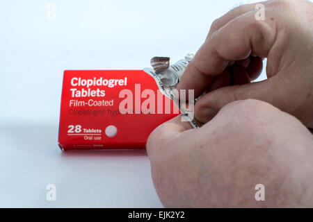 A generic box of Clopidogrel tablets - white background. Clopidogrel is ...