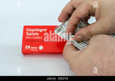 A generic box of Clopidogrel tablets - white background. Clopidogrel is ...