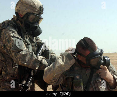Soldiers of the US army with gas masks during an exercise in the Stock ...