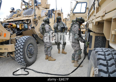 Soldiers prepare a Joint Light Tactical Vehicle (JLTV) for use on the ...