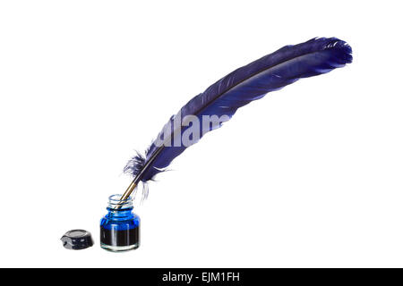 Vintage ink pot with feather pen Stock Photo - Alamy