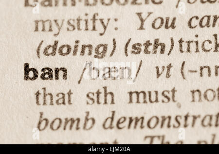 Definition of word ban on dictionary page, close-up Stock Photo - Alamy