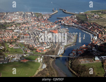 Whitby Abbey and Harbour Aerial Drone North Yorkshire Coast Line ...