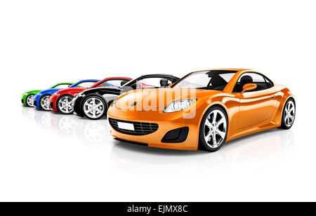 Group of Multi Colored Modern Cars Stock Photo - Alamy