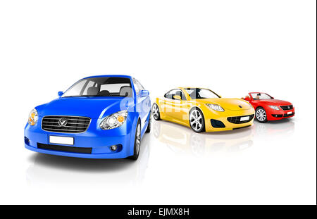Group of Multi Colored Modern Cars Stock Photo - Alamy