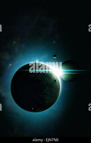 abstract imaginary solar eclipse deep space blue background Stock Photo ...