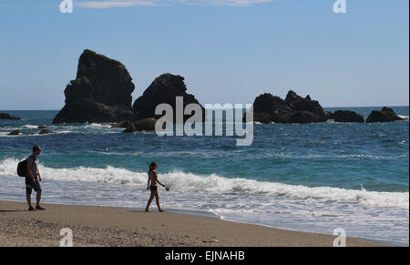 Hikers on Monro beach New Zealand Stock Photo - Alamy