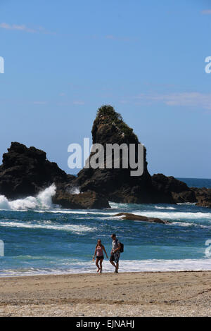 Hikers on Monro beach New Zealand Stock Photo - Alamy
