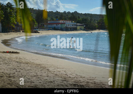 Beach goers enjoying the calm waters at Jobos beach. Isabela, Puerto ...