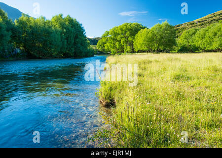 The Motatapu River in Ortago, South Island, New Zealand on a clear ...