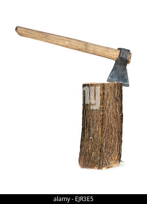 Axe and log isolated on white background. Black and white imitation of ...