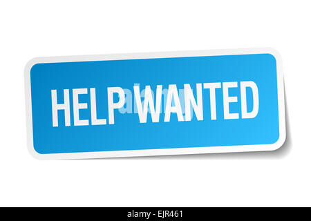wanted blue square sticker isolated on white Stock Photo - Alamy