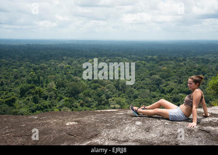 Hiker on Voltzberg Mountain, Central Suriname Nature Reserve, Suriname ...