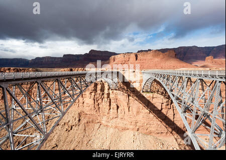 Old historic pedestrian Navajo Bridge over Colorado river in Marble ...
