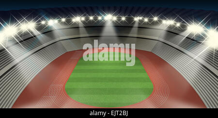 An athletics stadium with a marked track and centre grass field at ...