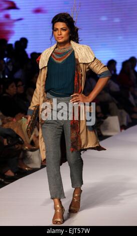 Karachi. 31st Mar, 2015. A model presents a creation by designer Shehza ...