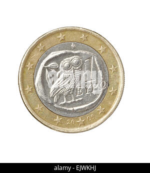close up of damaged euro coin on white background with clipping path ...